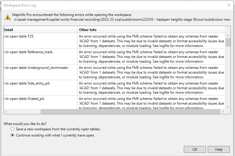 FME Schema Error - ACAD reader | MapInfo Pro